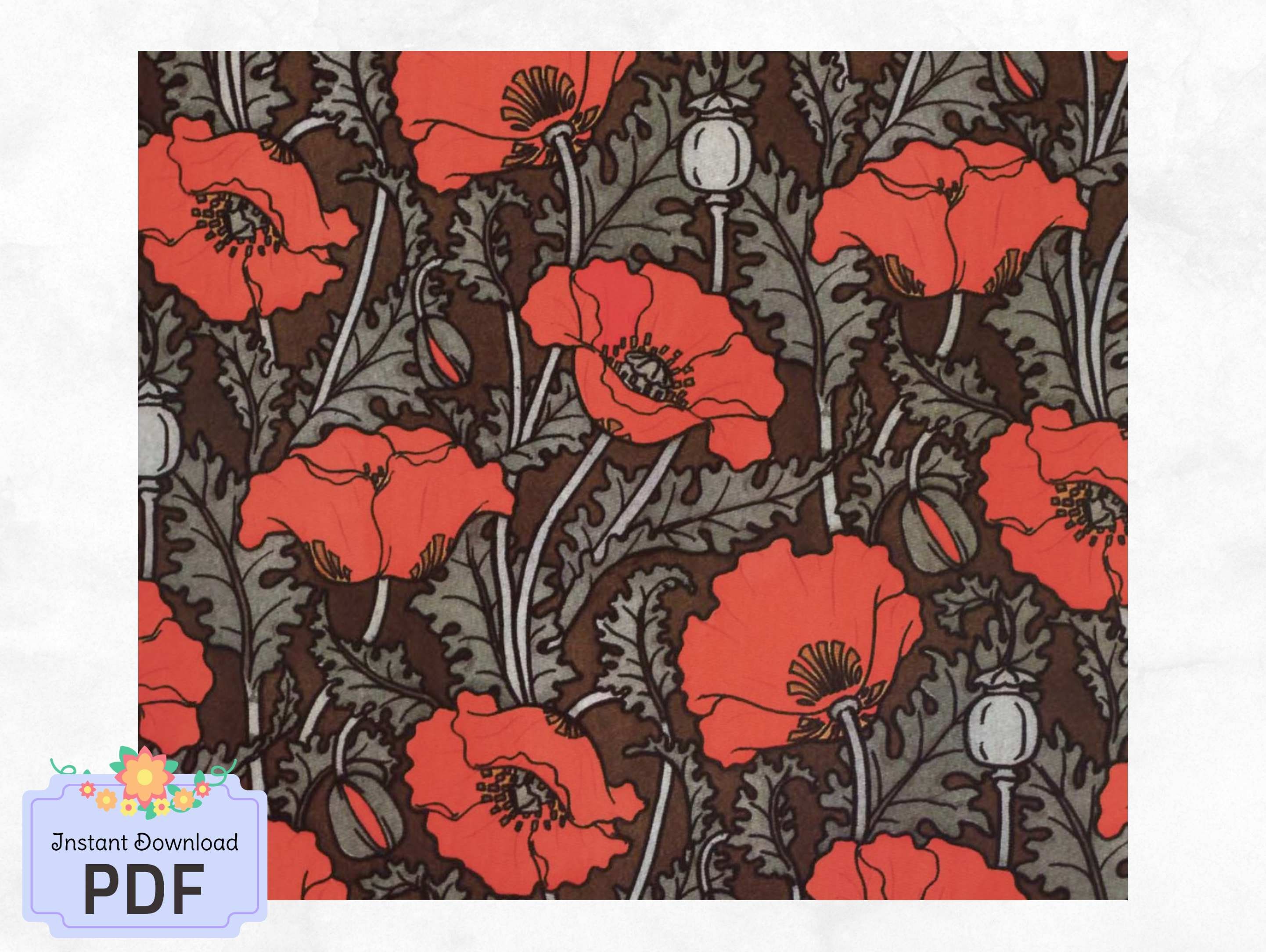 William Morris Cross Stitch Pattern Red Poppies Famous - Etsy