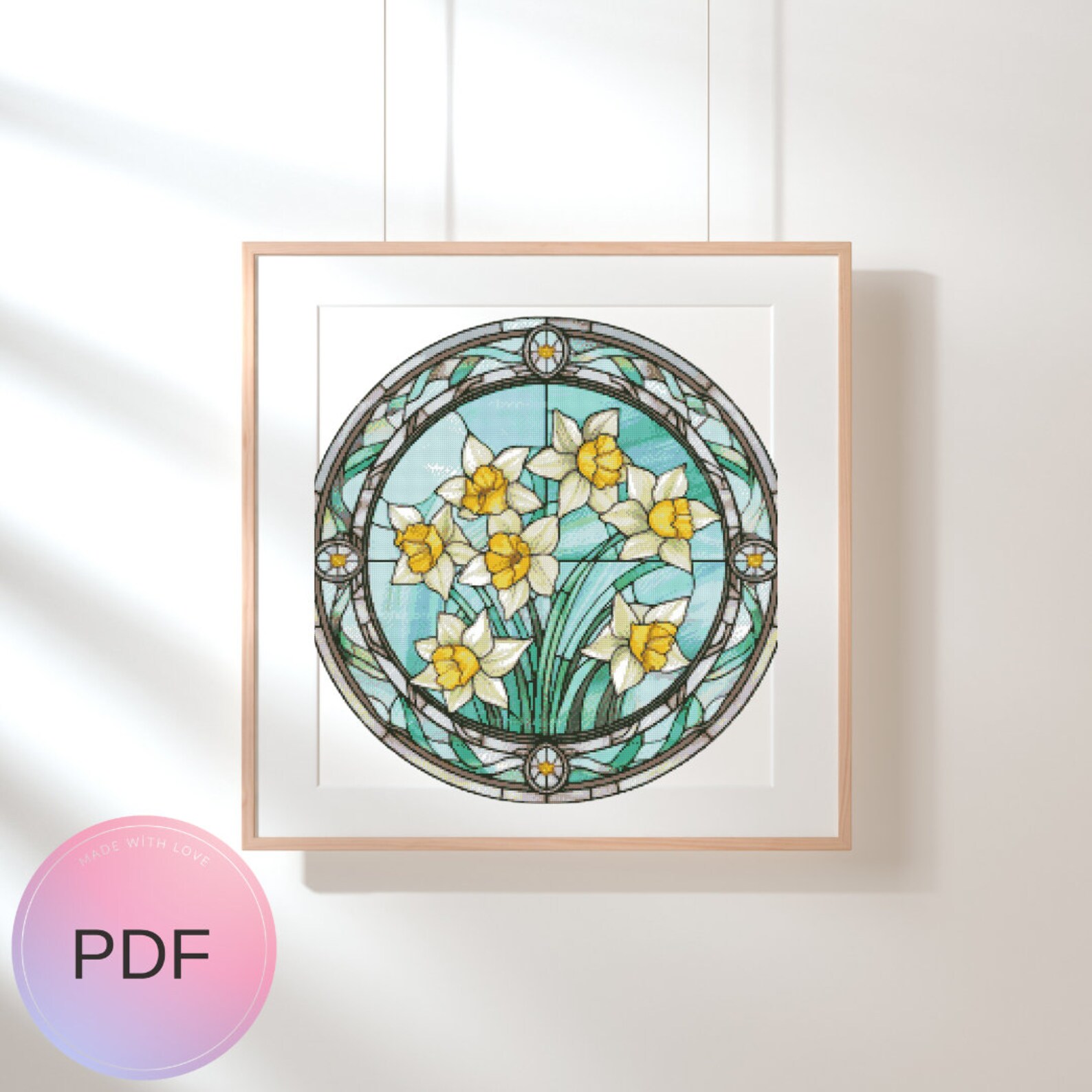 Stained Glass Daffodils Cross Stitch Pattern , X Stitch Chart , Instant ...
