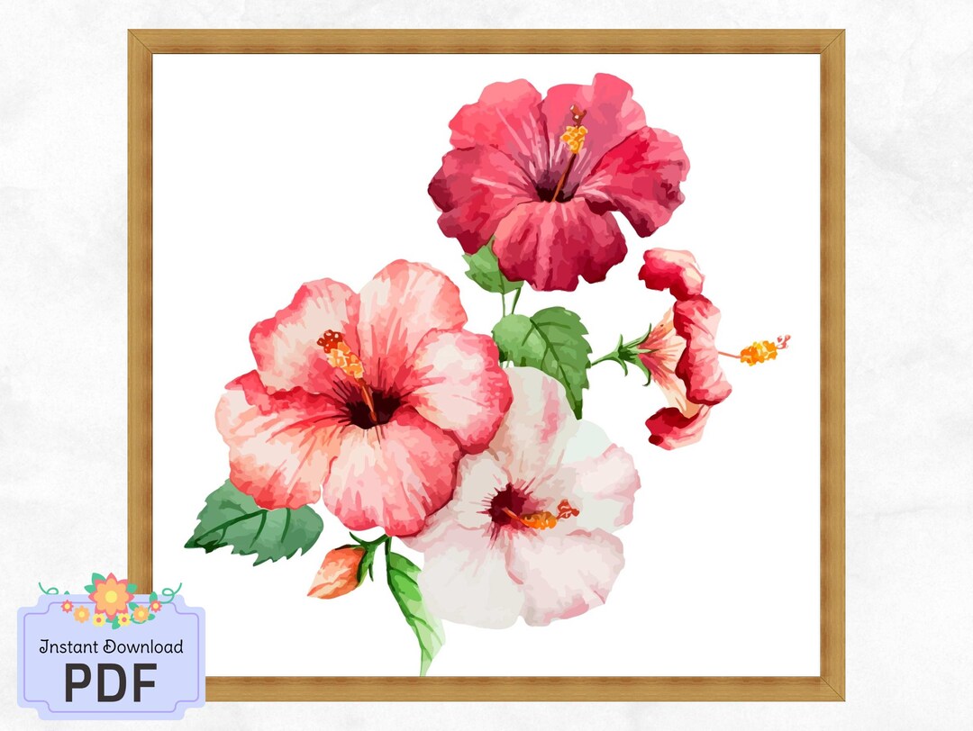 Hibiscus Cross Stitch Pattern Tropical Flowers Floral X - Etsy