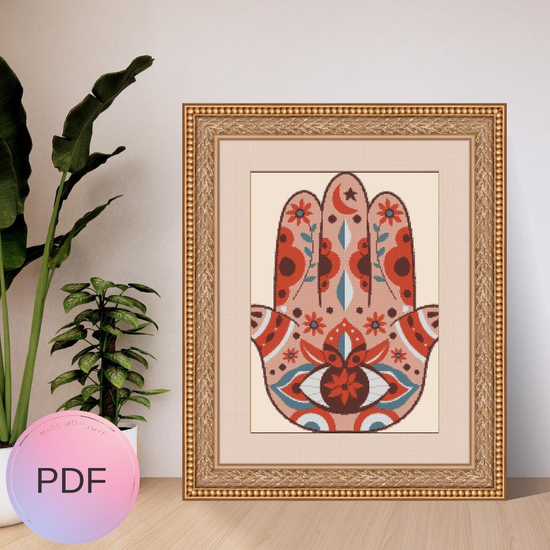 Hamsa Hand Cross Stitch Pattern , Watercolor X Stitch Chart , Instant Download , Pdf, Hand of ...