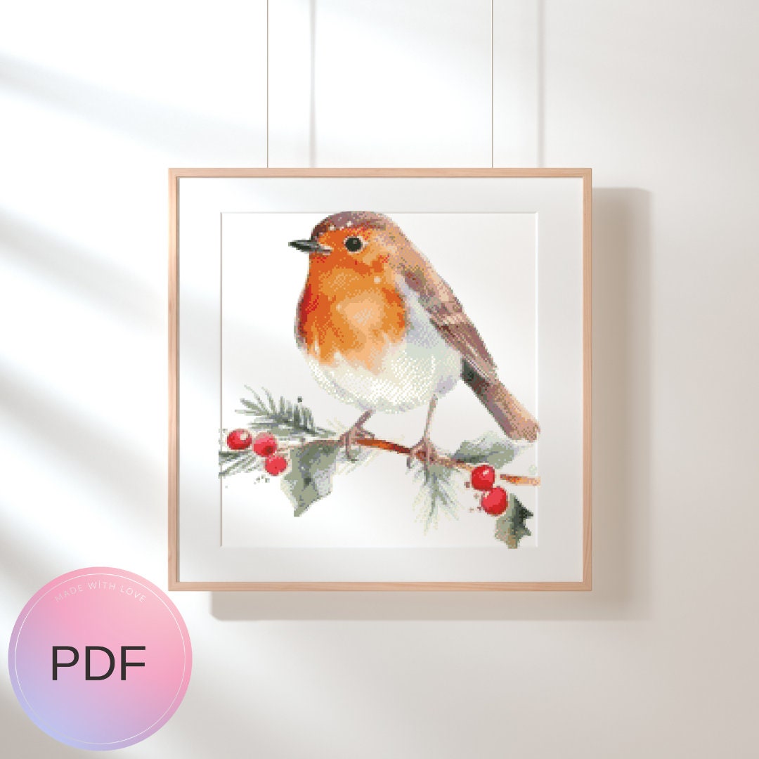 Robin Redbreast Cross Stitch Pattern , Watercolor X Stitch Chart , Instant Download , Pdf , Bird ...