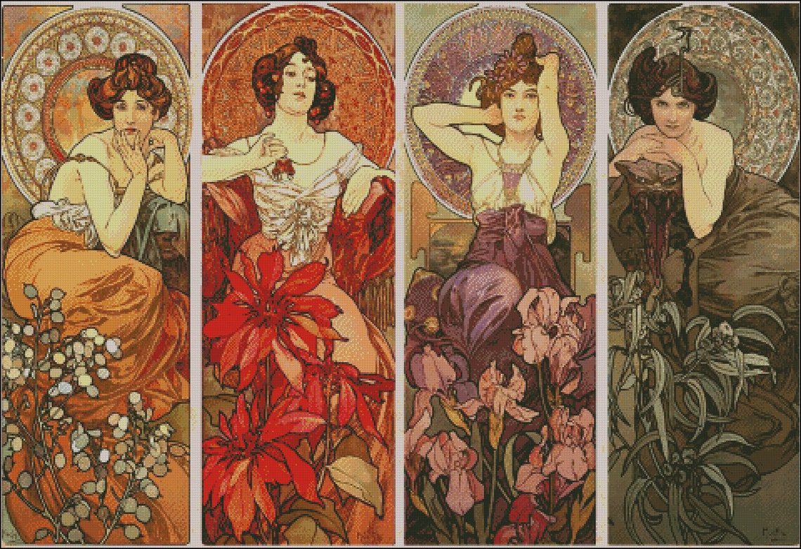 The Precious Stones by Alphonse Mucha Cross Stitch Pattern | Etsy Australia