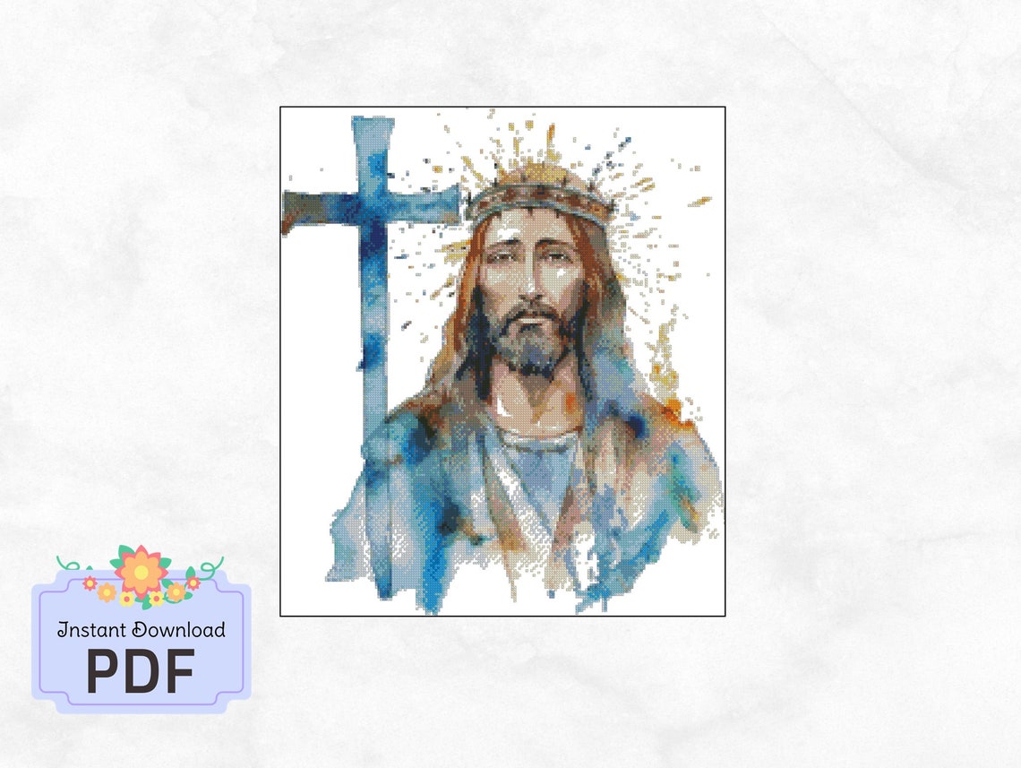 Jesus With Cross Cross Stitch Pattern , Pdf , X Stitch Chart , Instant ...