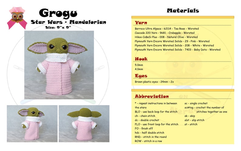 Crochet Amigurumi DIY Kit Star Wars Grogu Pink, Digital Pattern PDF - Etsy