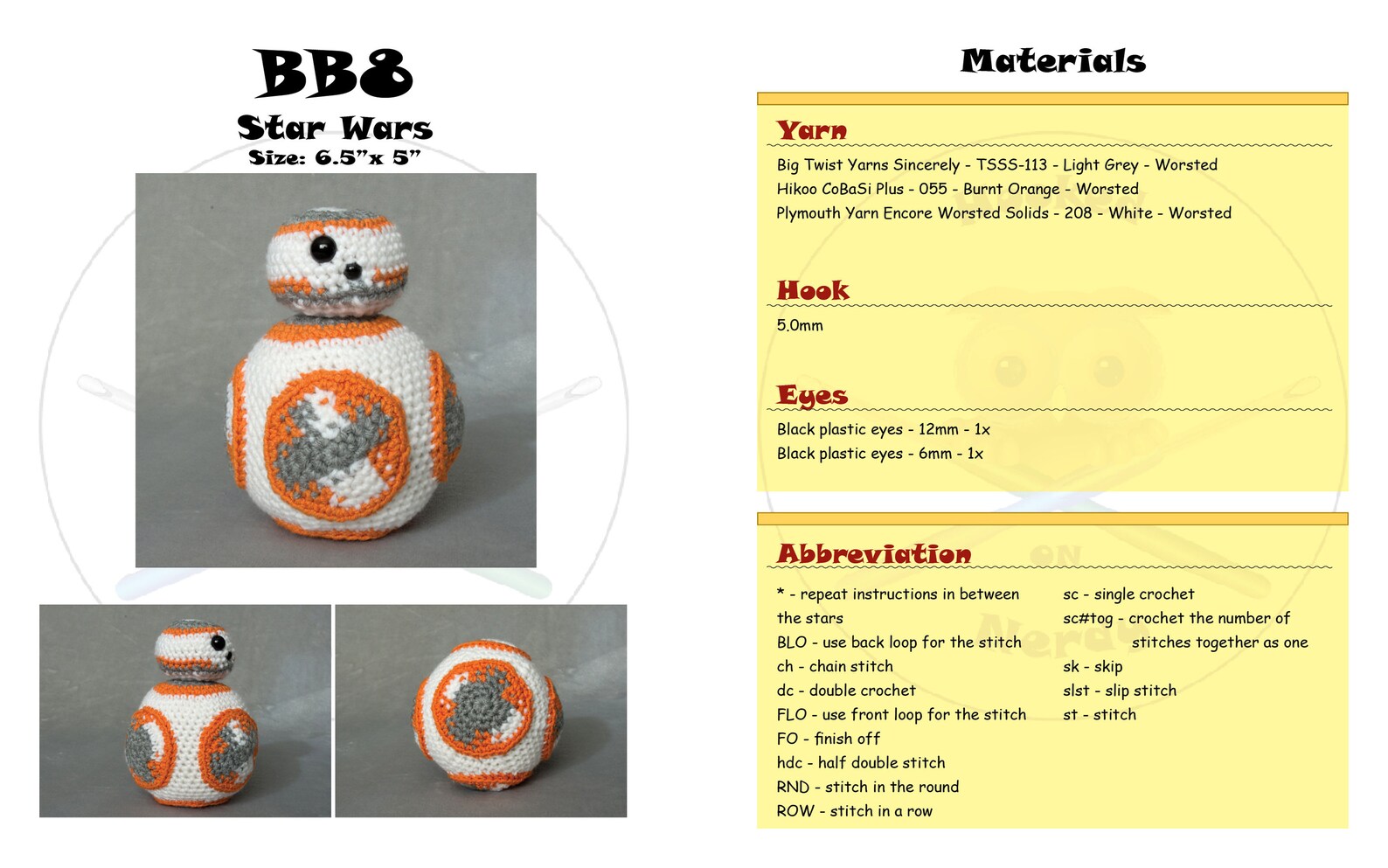 Crochet Pattern Digital PDF Star Wars BB8 Amigurumi DIY - Etsy