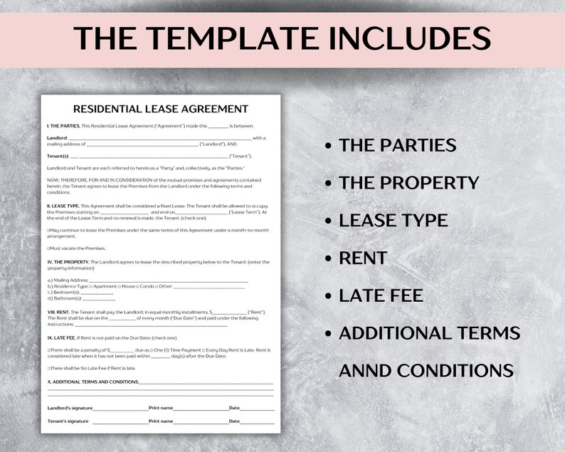 Residential Lease Agreement Template, Landlord Forms, Printable PDF -A4 ...