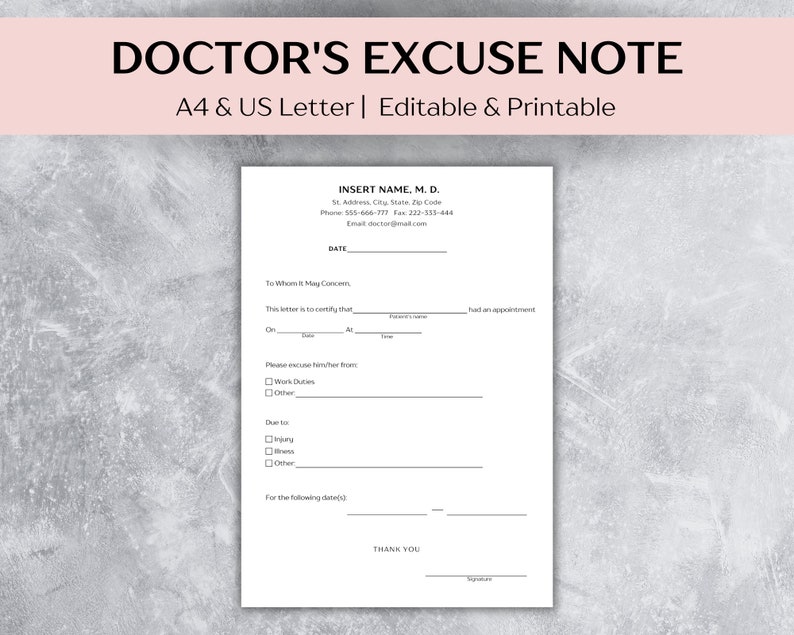 Fake Doctors Note Template, Editable Doctors Excuse Note, Excuse ...