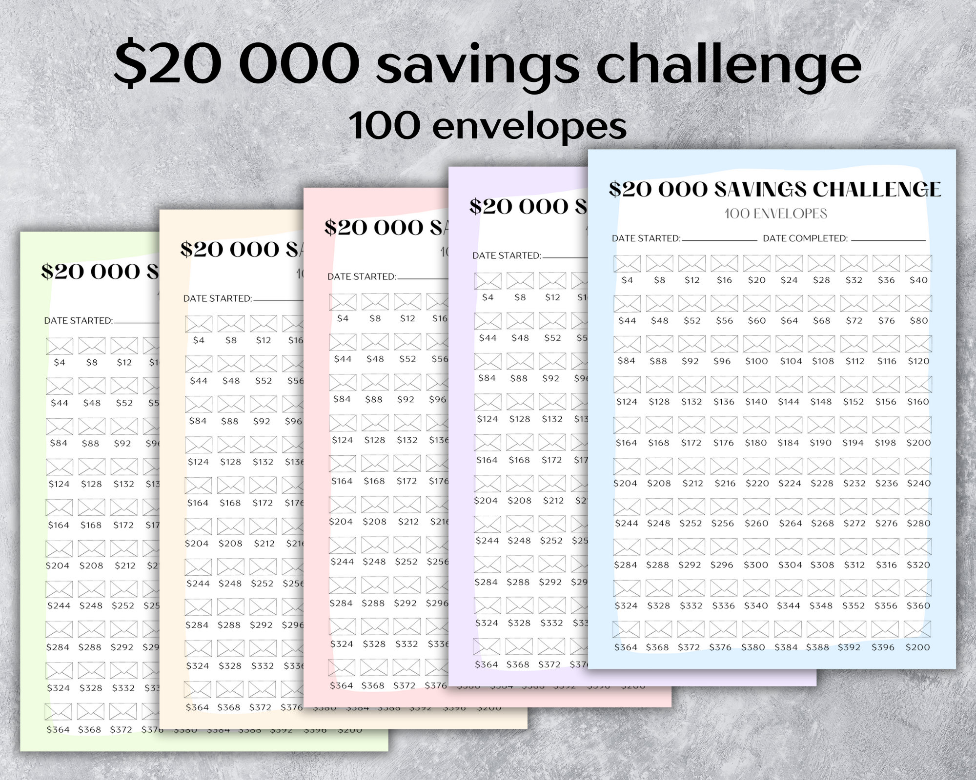 20k Savings Challenge, 20000 Savings Challenge, 100 Envelope Challenge ...