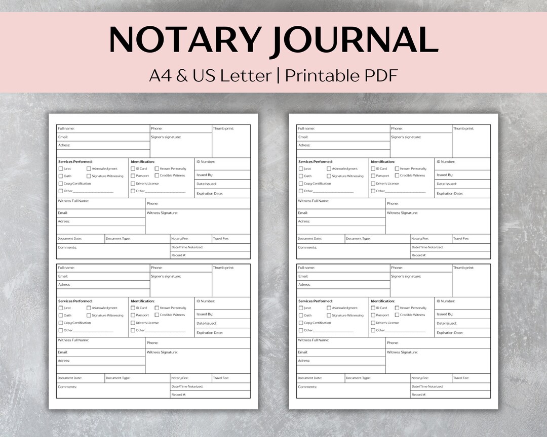 Printable Notary Journal, Notary Public Log Book, Blank Notary Form ...