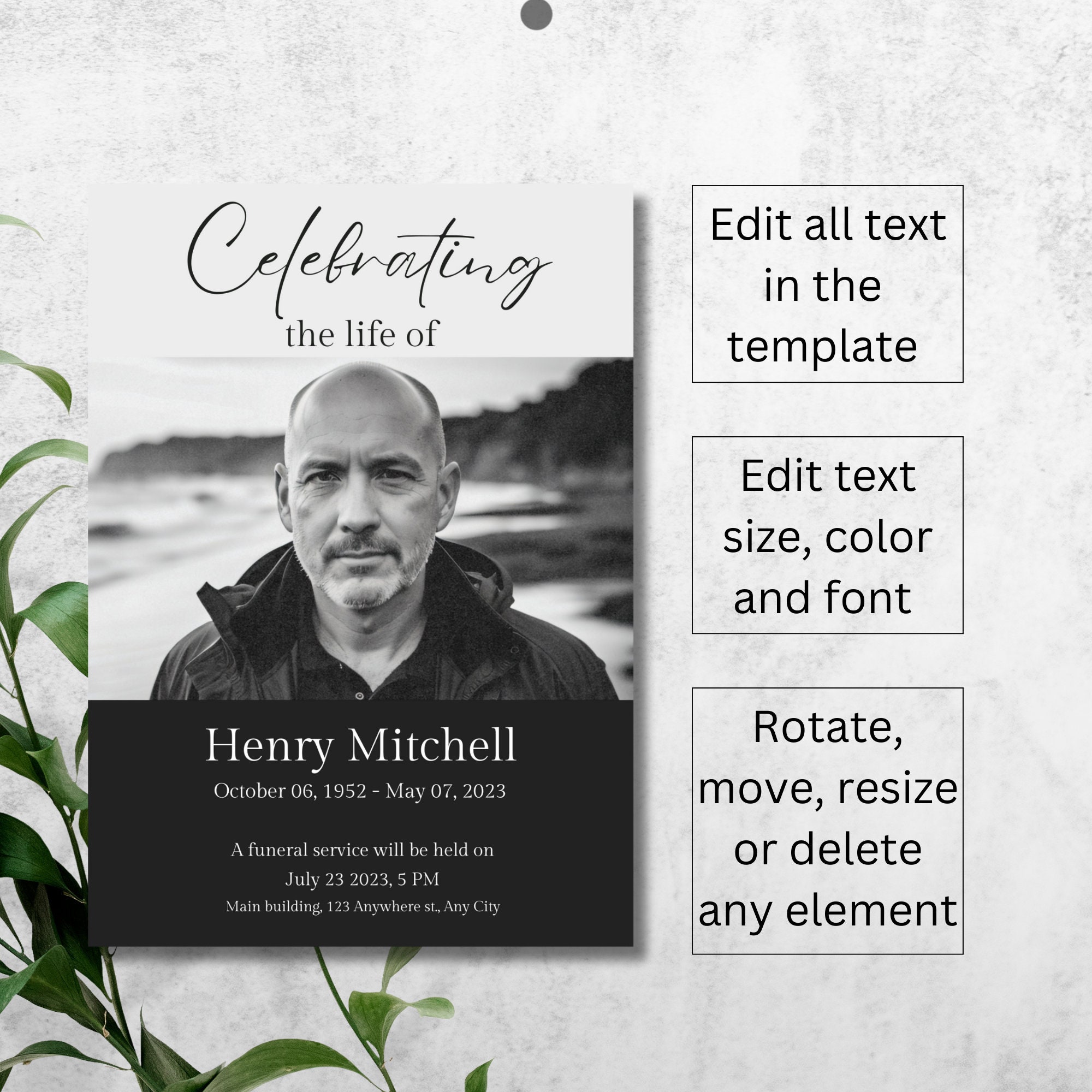 Male Obituary Template, Funeral Program for Men, Celebration of Life ...