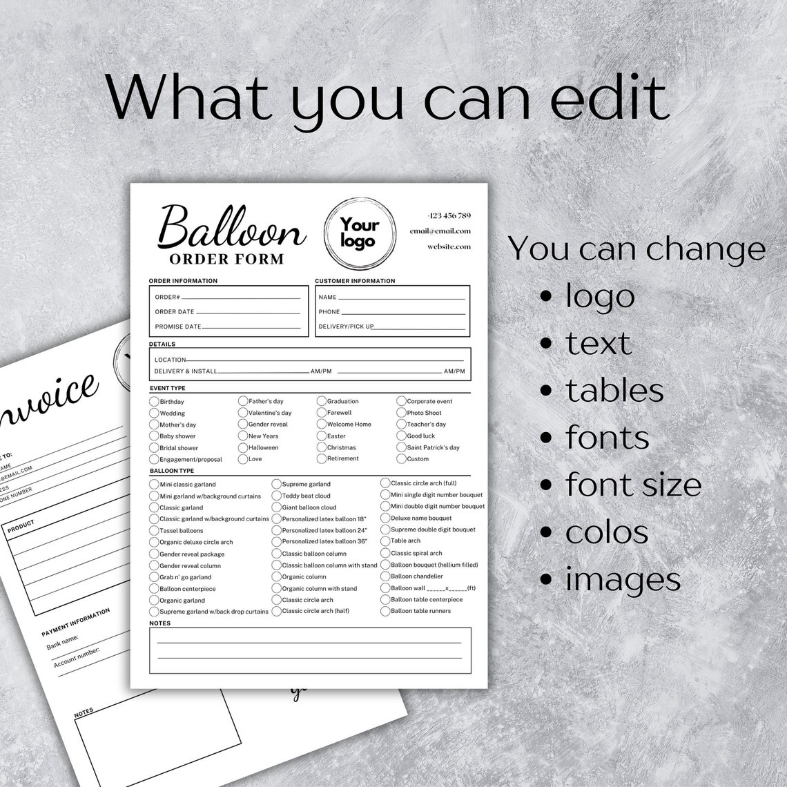 Balloon Order Form and Invoice Template, Balloon Order Tracker Template ...