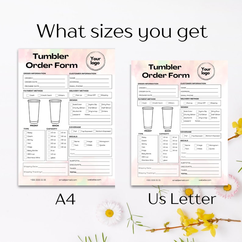 Tumbler Order Form Template Editable 5 Order Form Templates - Etsy