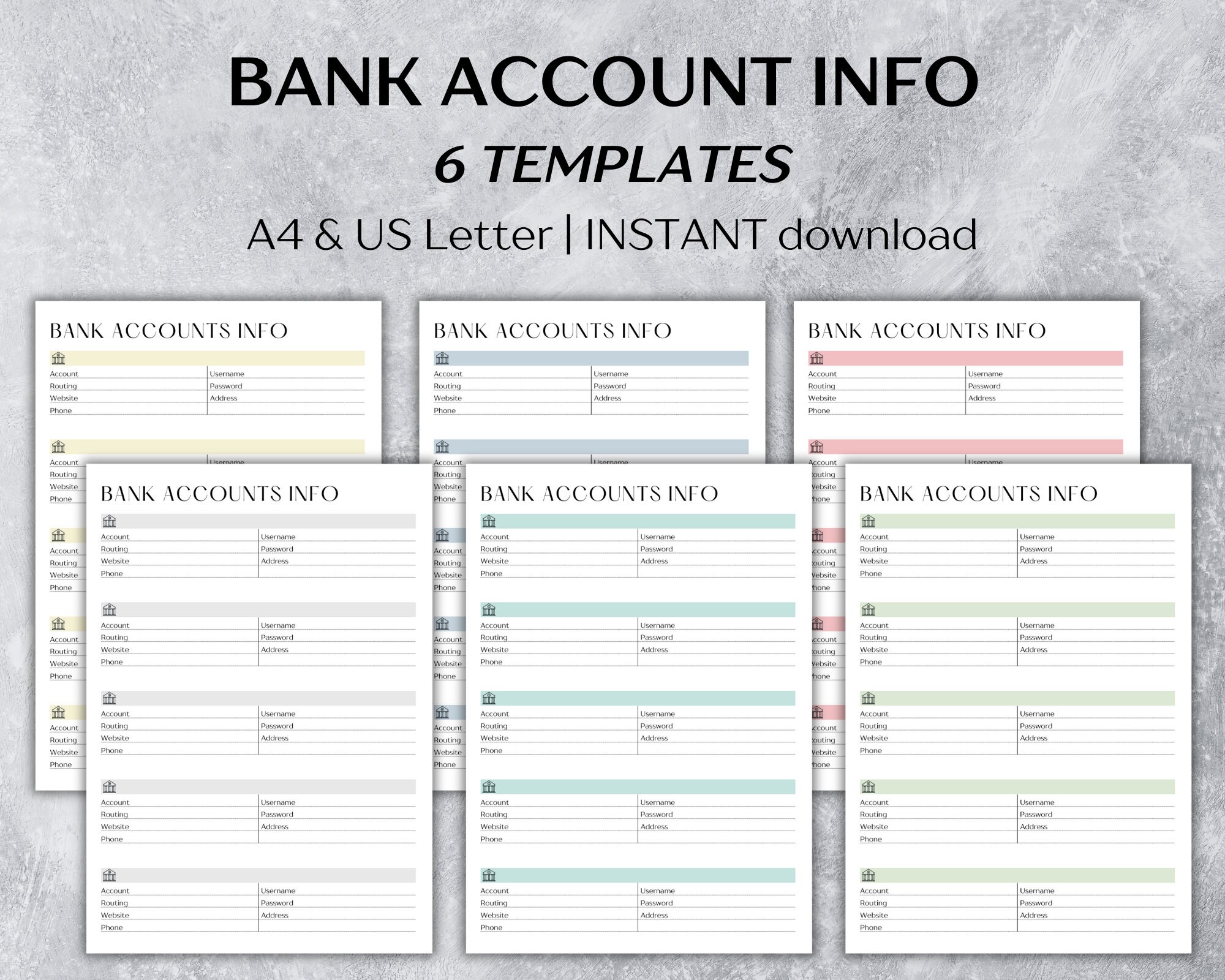Bank Account Info Tracker Printable A4&US Letter - Etsy