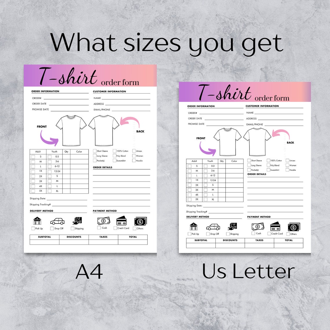 Editable T-shirt Order Form and Invoice Template for Small Business A4 ...