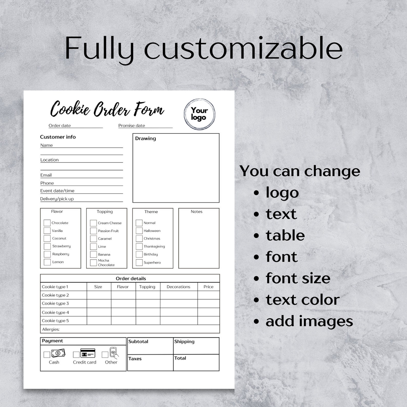 Editable Cookie Order Form Template, Printable Bakery Order Form - A4 ...