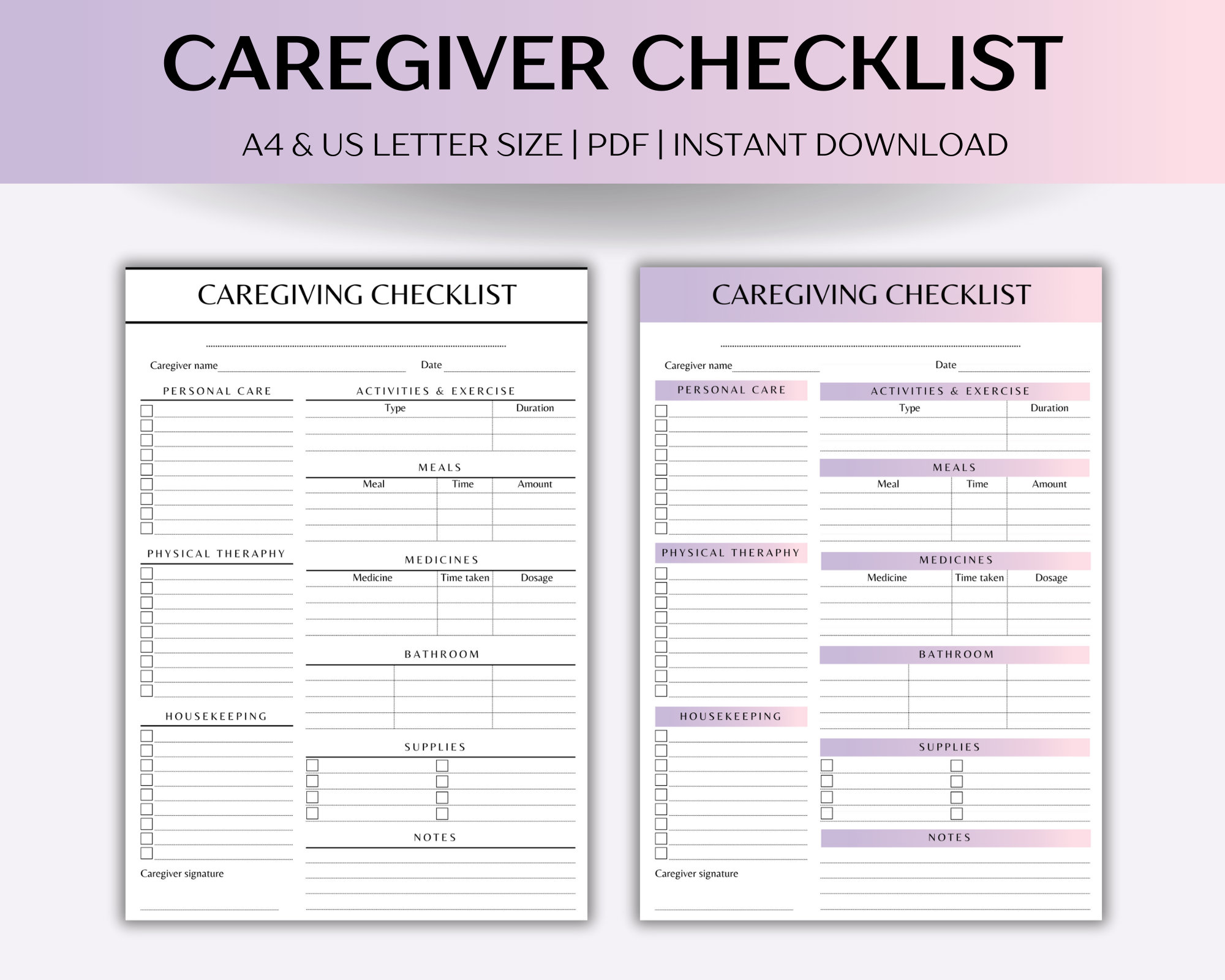 Editable Caregiver Medication Log, Caregiver Checklist, Daycare ...