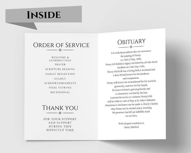 Funeral Program Template for Man Obituary Template Funeral - Etsy