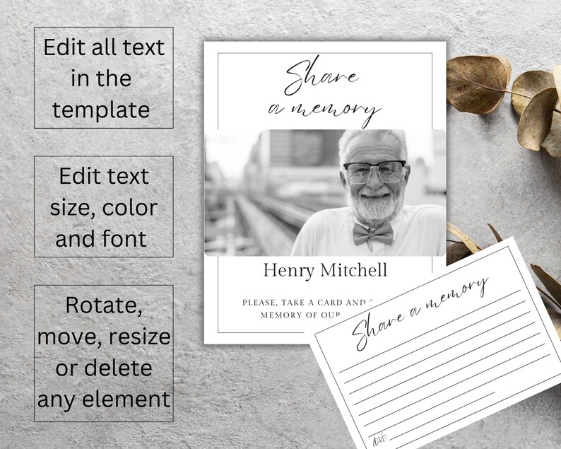 Memory Table Sign, Funeral Memory Card, Share a Memory Card & Sign ...