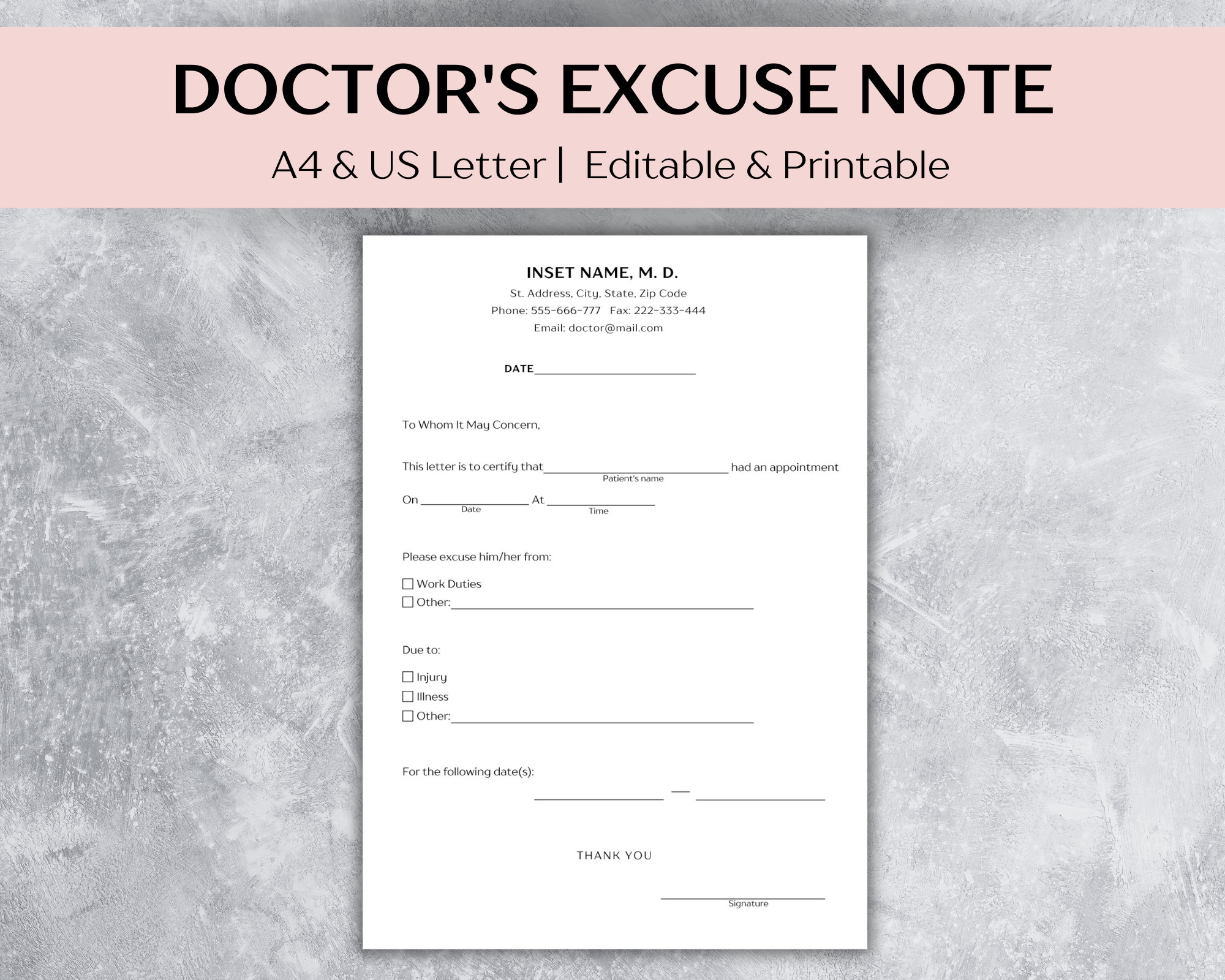 Fake Doctors Note Template, Editable Doctors Excuse Note, Excuse ...