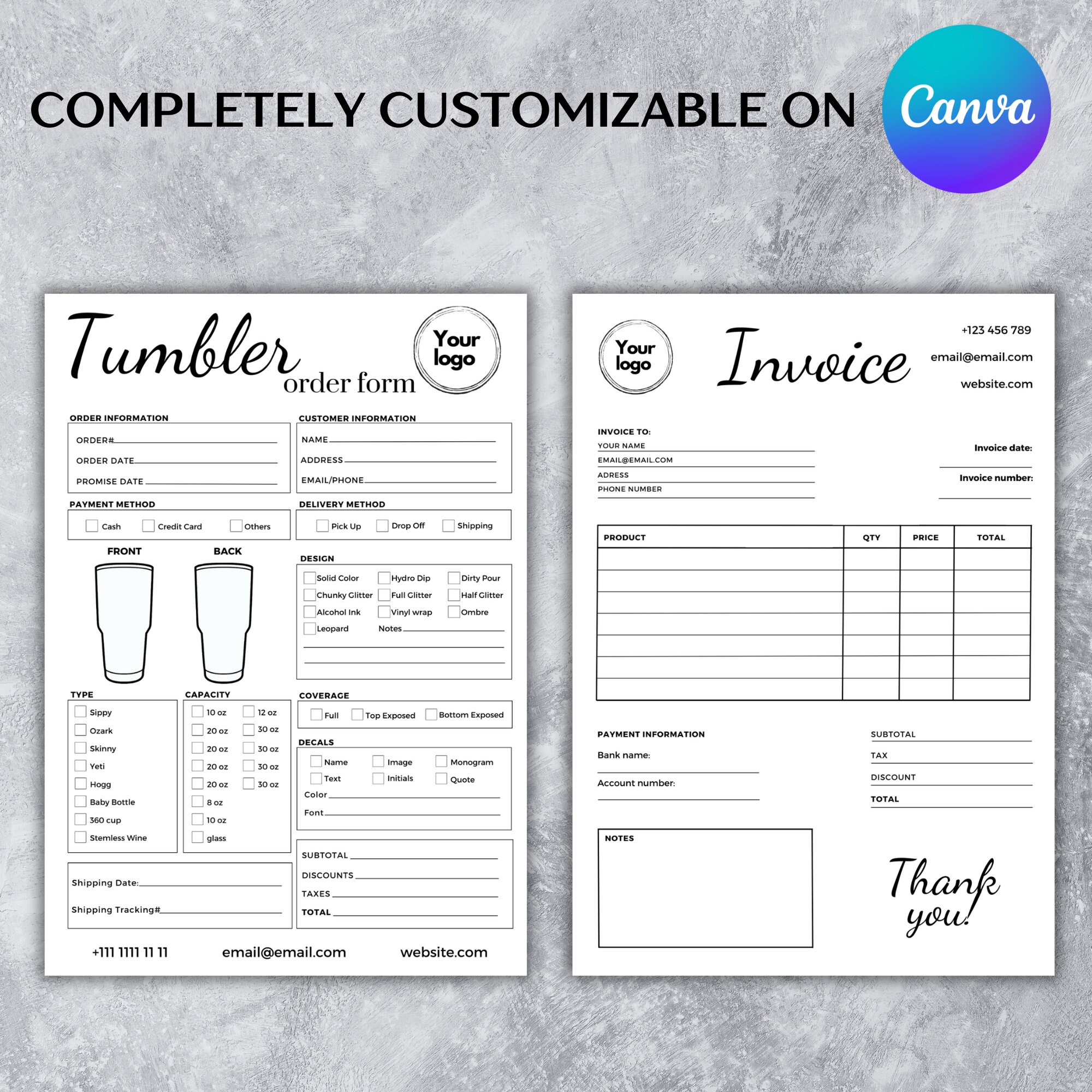 Editable Tumbler Order Form and Invoice Template, Sublimation Tumbler ...
