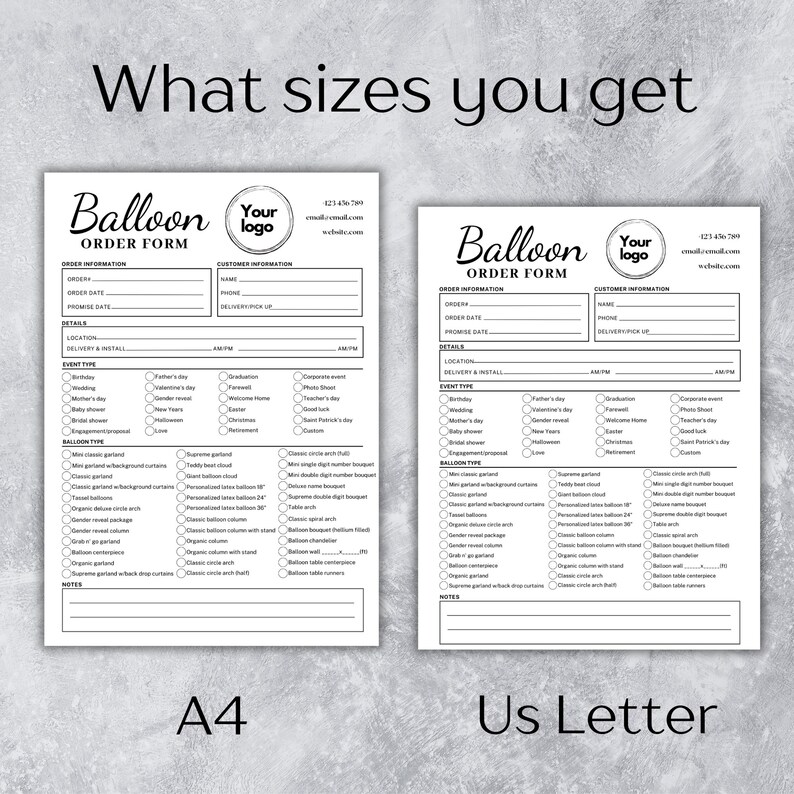 Balloon Order Form and Invoice Template, Balloon Order Tracker Template ...