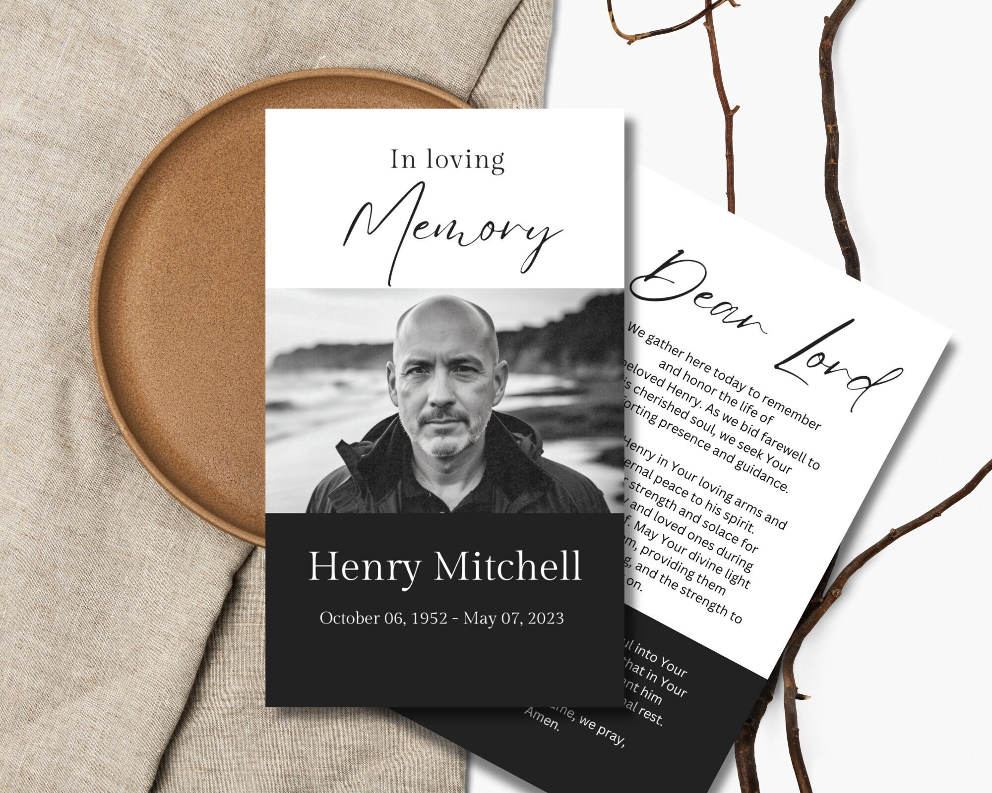 Funeral Prayer Card Template for Man, Funeral Memory Cards, Memorial ...