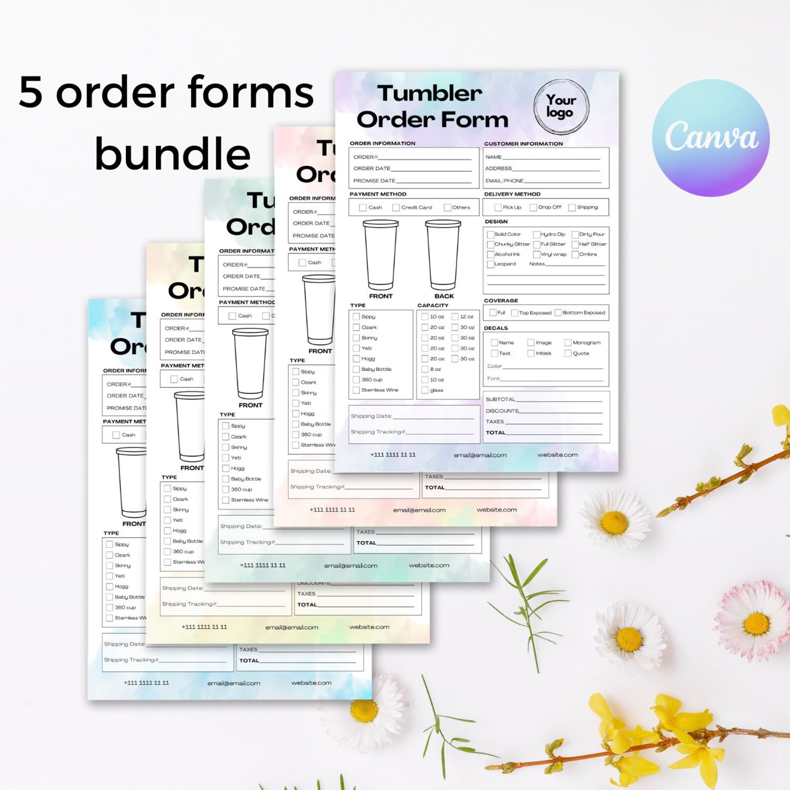 Tumbler Order Form Template Editable 5 Order Form Templates - Etsy