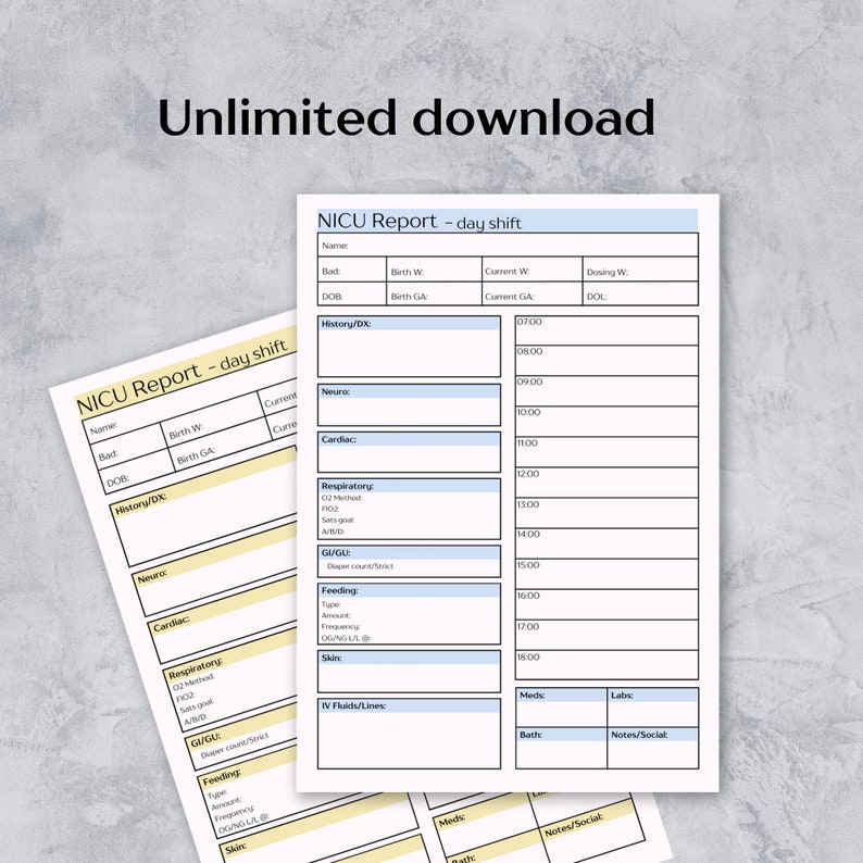 Nicu Report Sheet Printable Nicu Brain Sheet Nicu Patient - Etsy