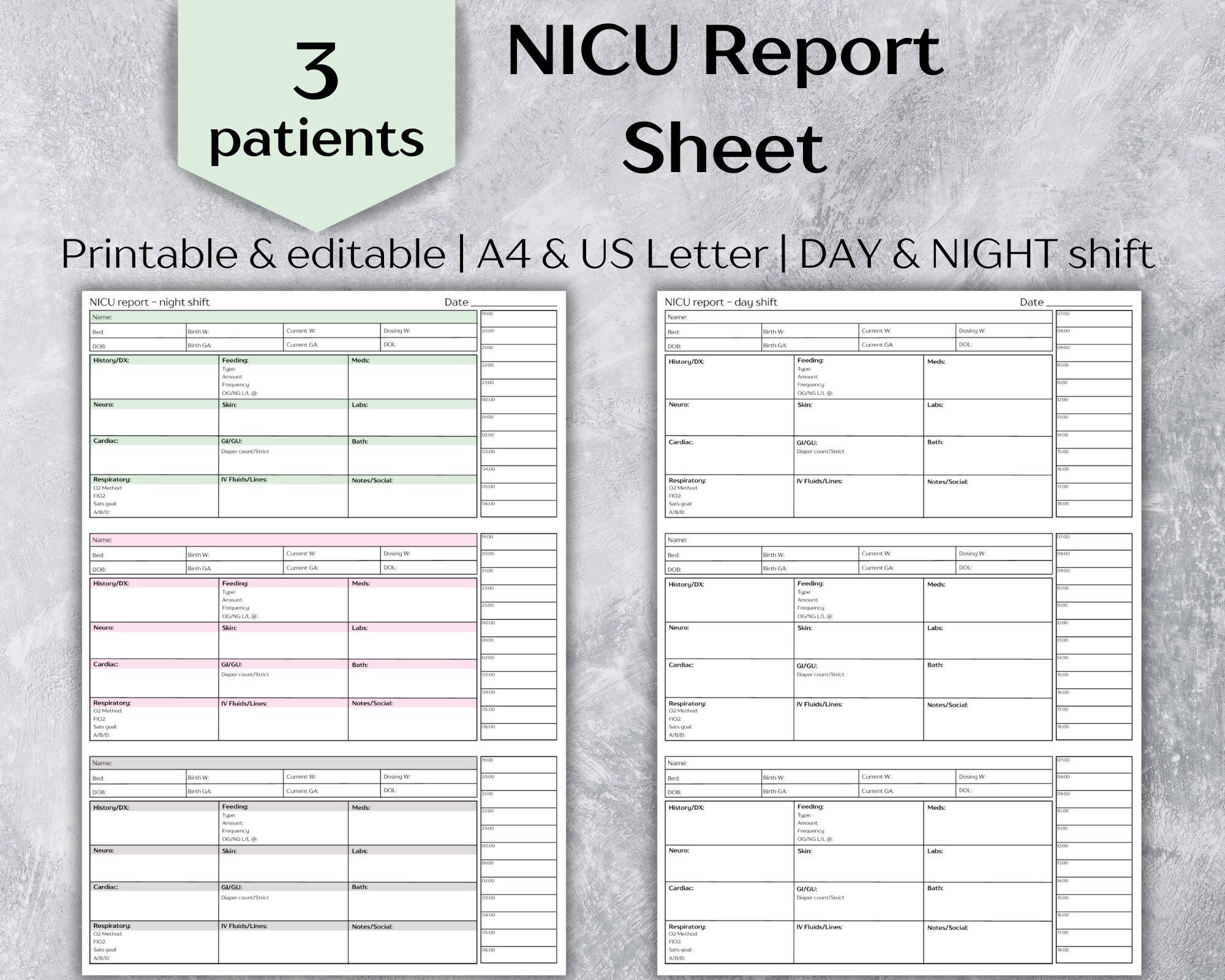 3 Patient NICU Nurse Report Sheet, NICU Nurse Brain Day/night Shift ...