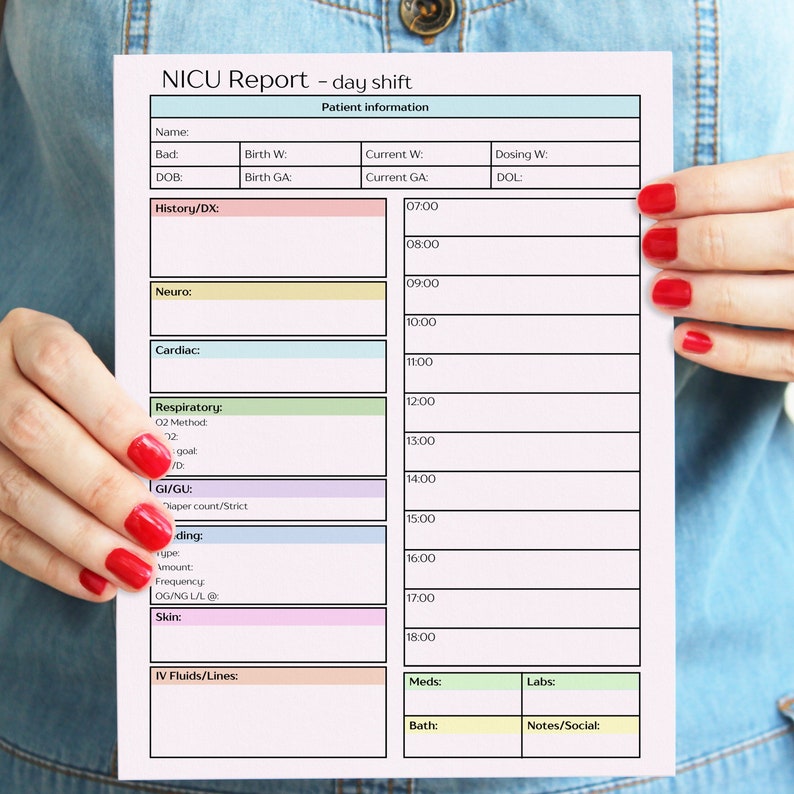 NICU Nurse Report Sheet, Day & Night Shift - A4/US Letter PDF - Etsy Canada