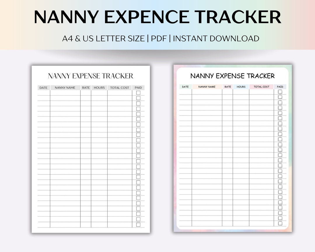 Printable Nanny Expense Tracker, Babysitter Expense Log, Nanny Bill ...