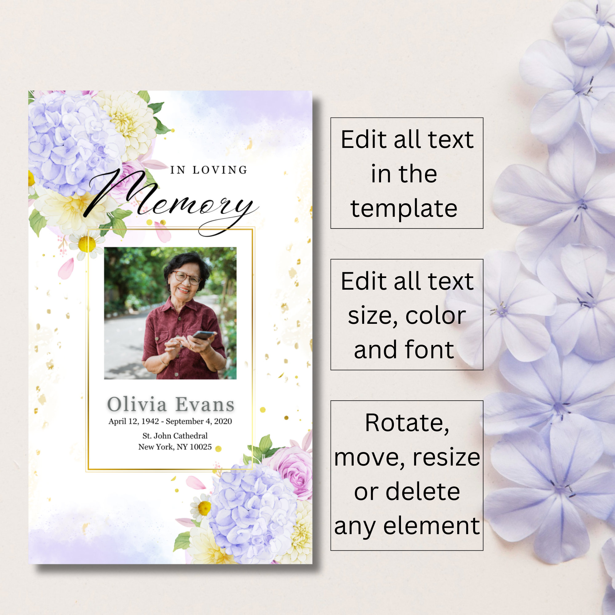 Funeral Prayer Card Template, Memorial Card, Funeral Memory Cards ...
