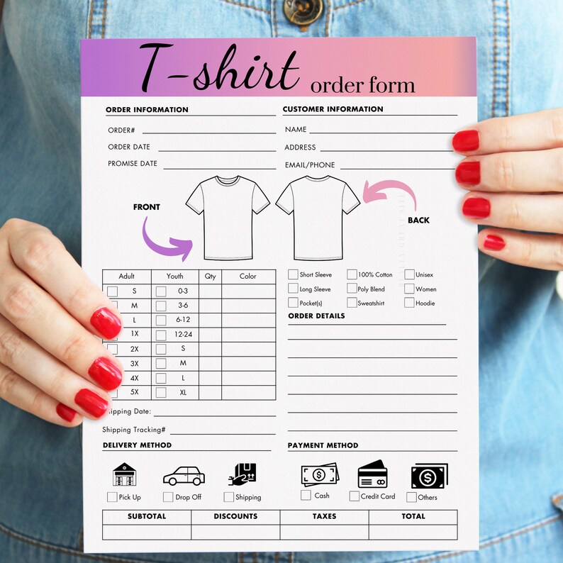 Editable T-shirt Order Form and Invoice Template for Small Business ...