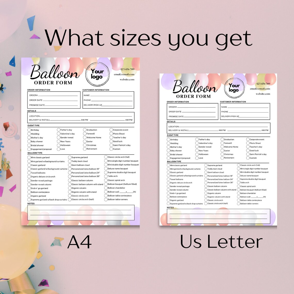 Balloon Order Form and Invoice Template, Balloon Order Tracker Template ...