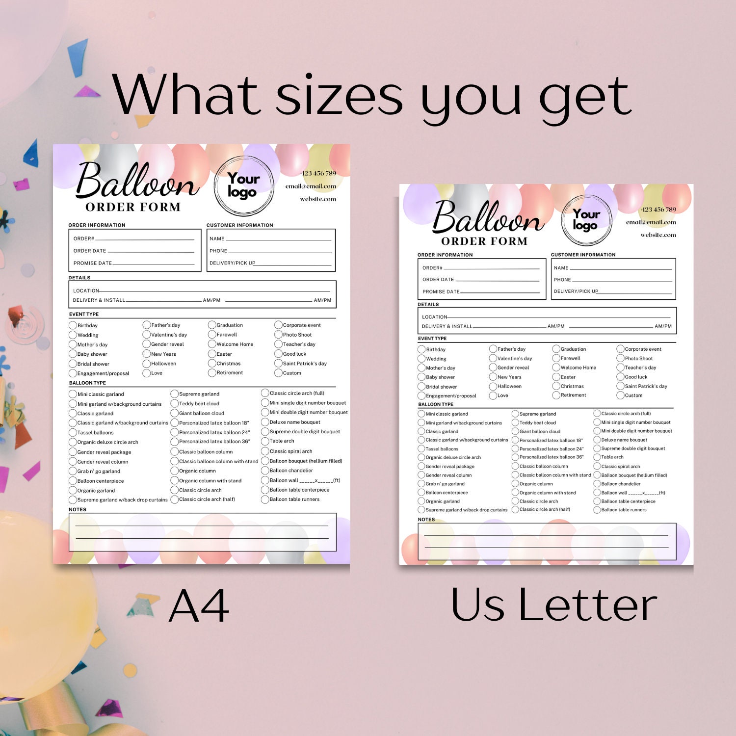 Balloon Order Form and Invoice Template, Balloon Order Tracker Template, Order Fill Out Form ...