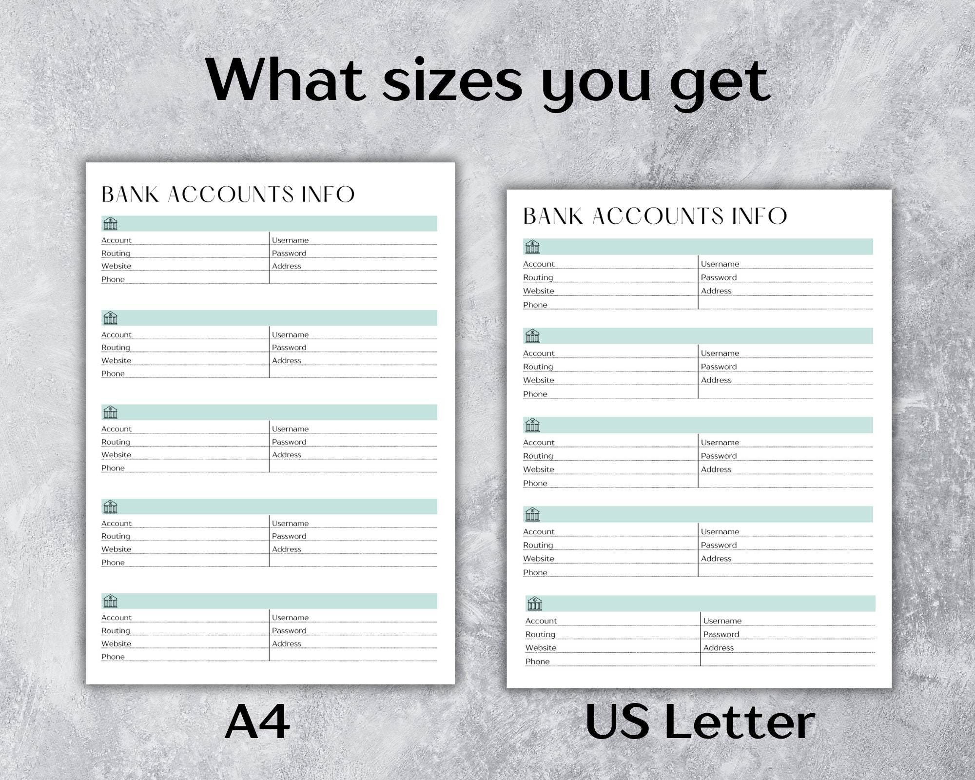 Bank Account Info Tracker Printable A4&US Letter - Etsy
