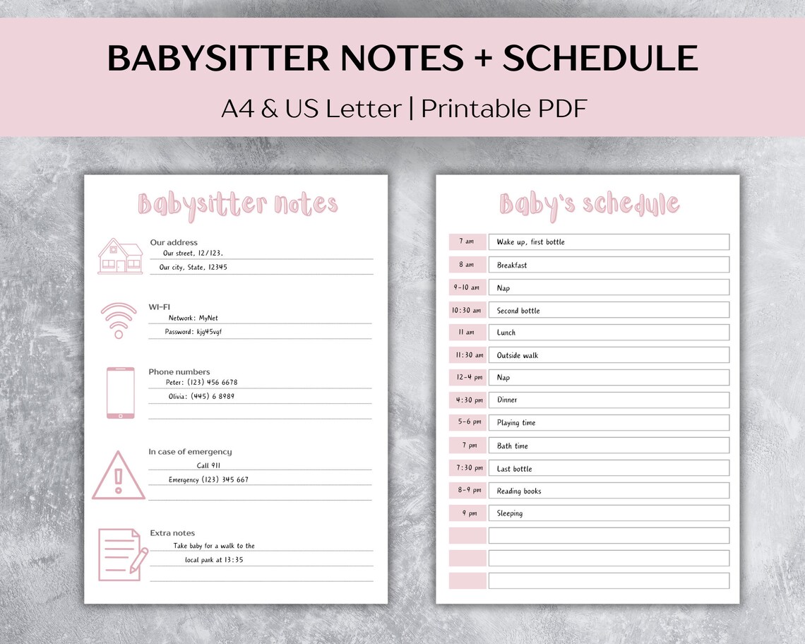 Printable Nanny Schedule, Nanny Notes, Babysitter Notes, Toddler ...