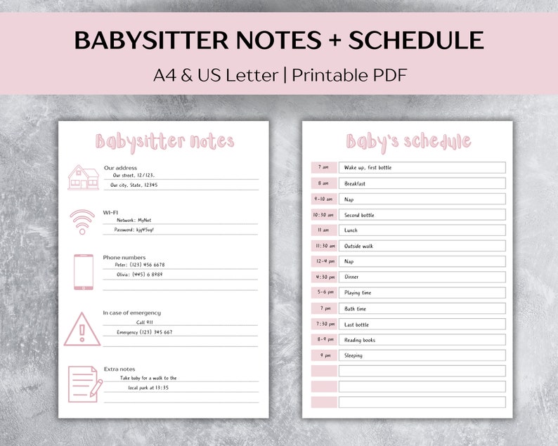 Printable Nanny Schedule, Nanny Notes, Babysitter Notes, Toddler ...