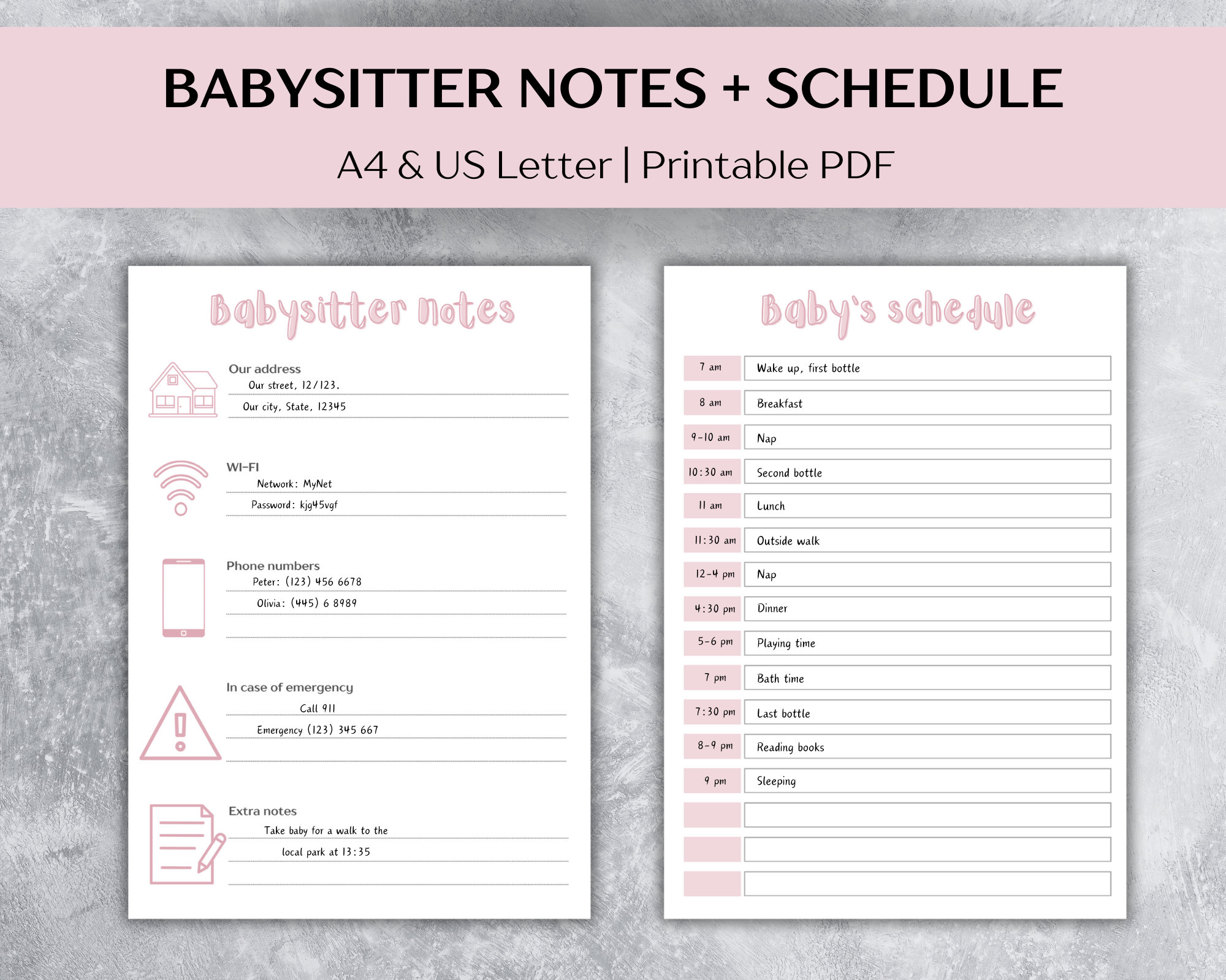 Printable Nanny & Babysitter Notes and Schedule - A4/US Letter - Etsy