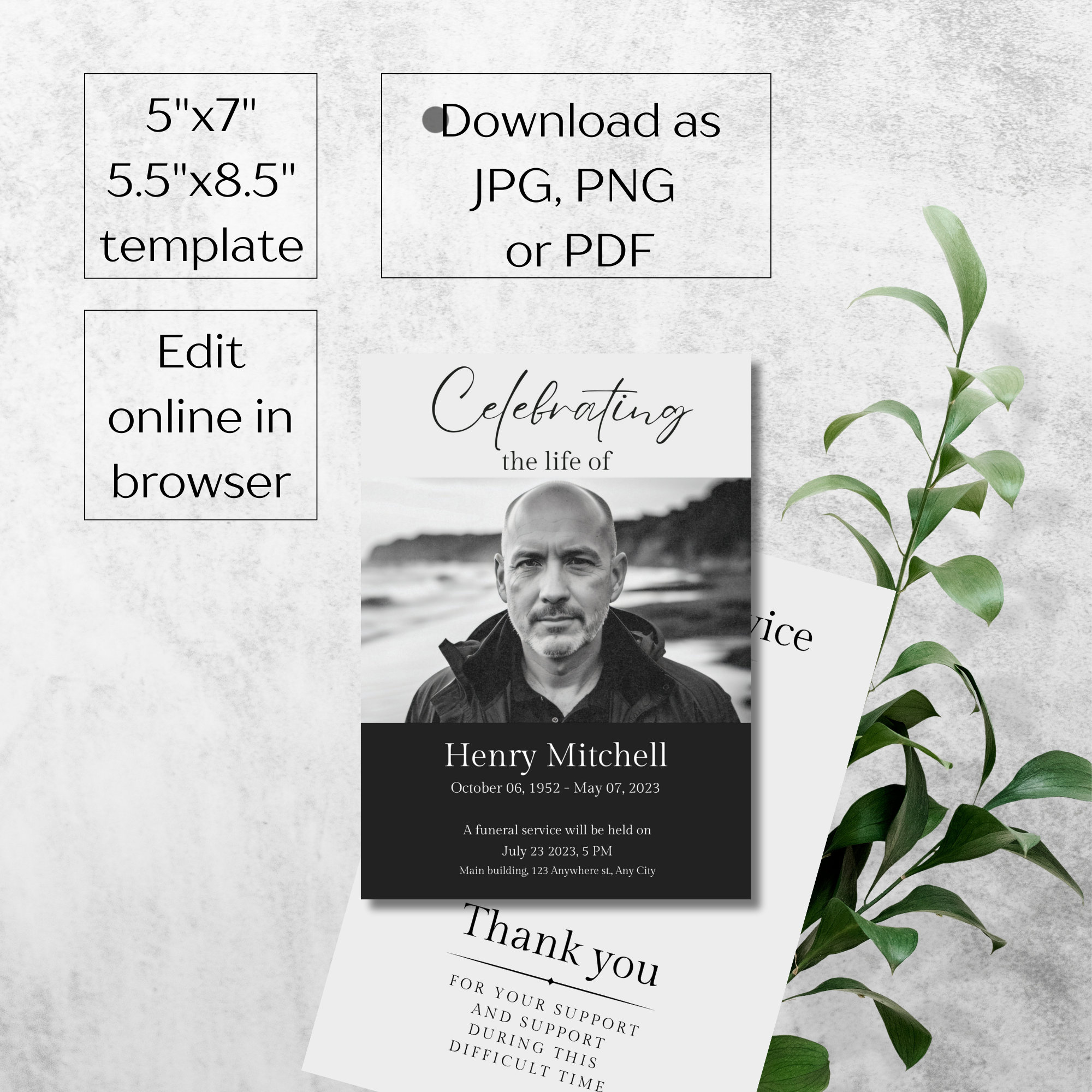 Male Obituary Template, Funeral Program for Men, Celebration of Life ...