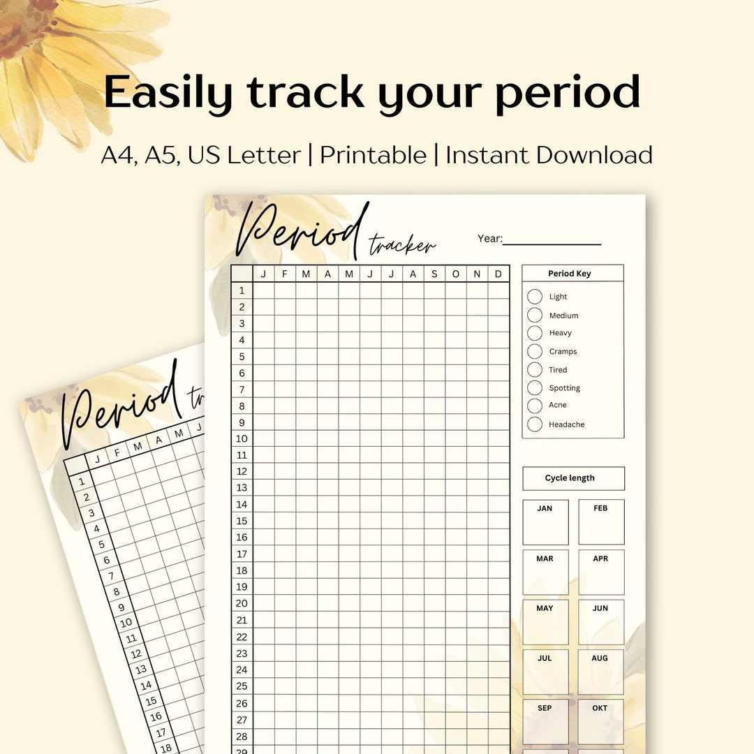 Period Tracker Printable, Digital Cycle Tracker, Menstrual Tracker ...