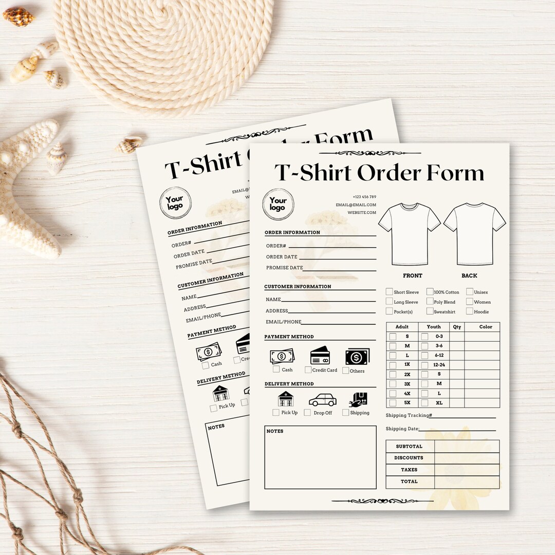 Tshirt Order Forms Template, T-shirt Order Forms, Custom T Shirt Order ...