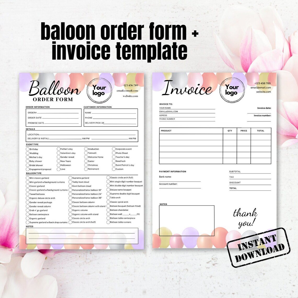 Balloon Order Form and Invoice Template, Balloon Order Tracker Template ...
