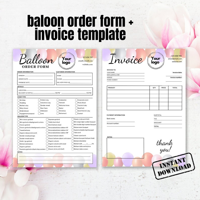 Balloon Order Form and Invoice Template, Balloon Order Tracker Template ...