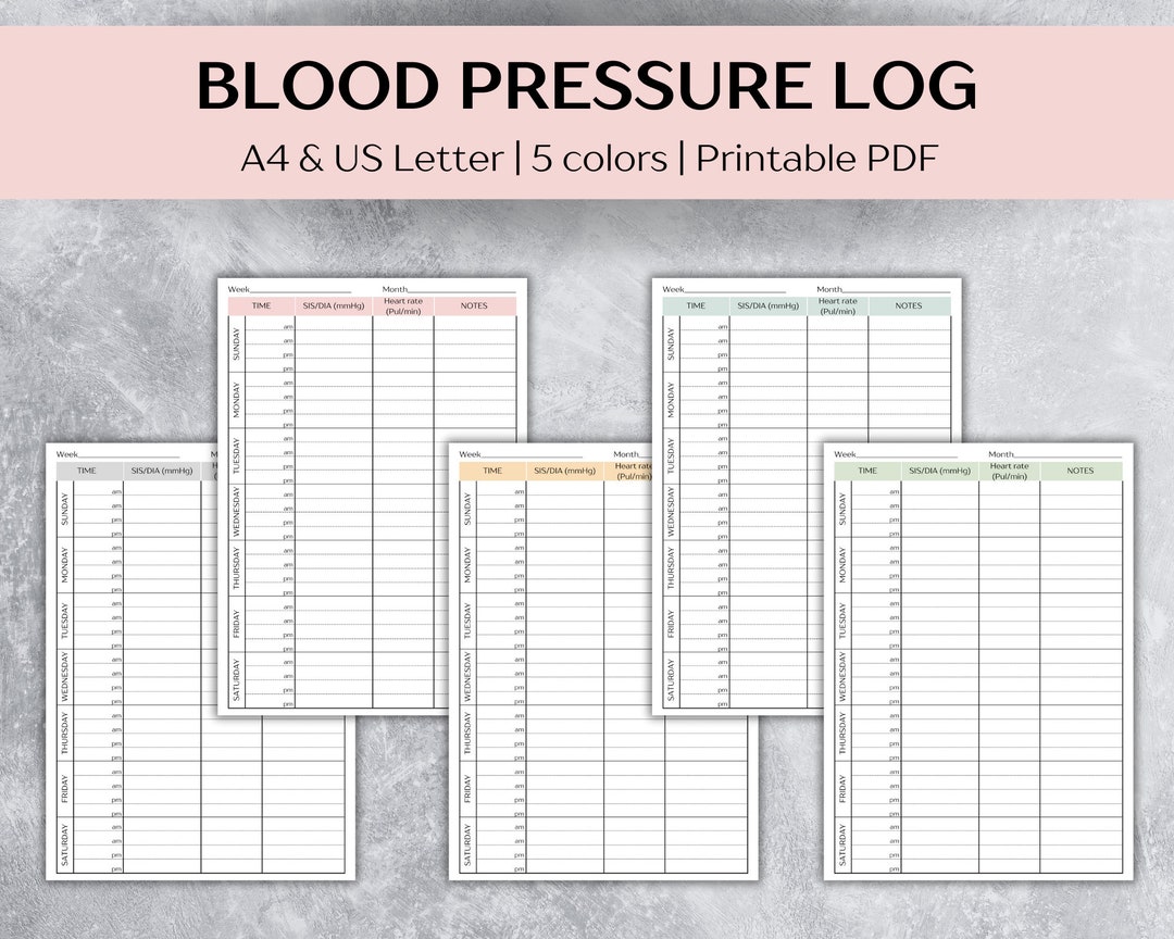 Blood Pressure Chart, Blood Pressure Form, Blood Pressure Log, Blood ...