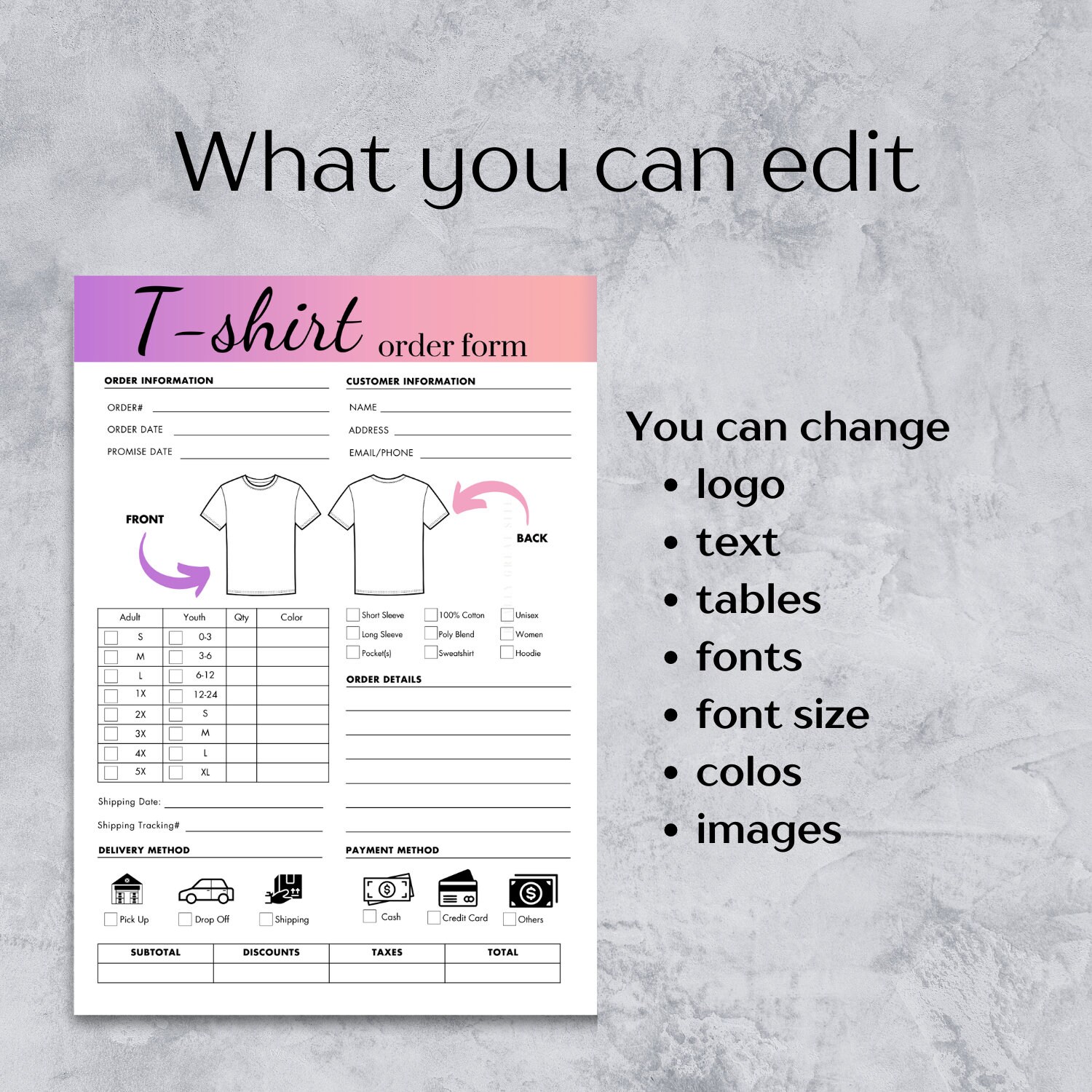 Editable T-shirt Order Form and Invoice Template for Small - Etsy