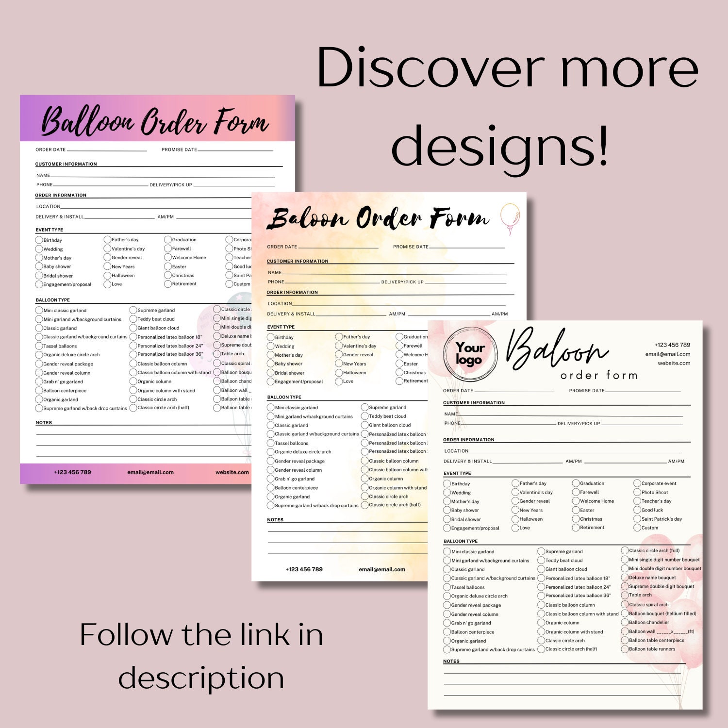 Balloon Order Form & Invoice Template, Editable Business Forms ...