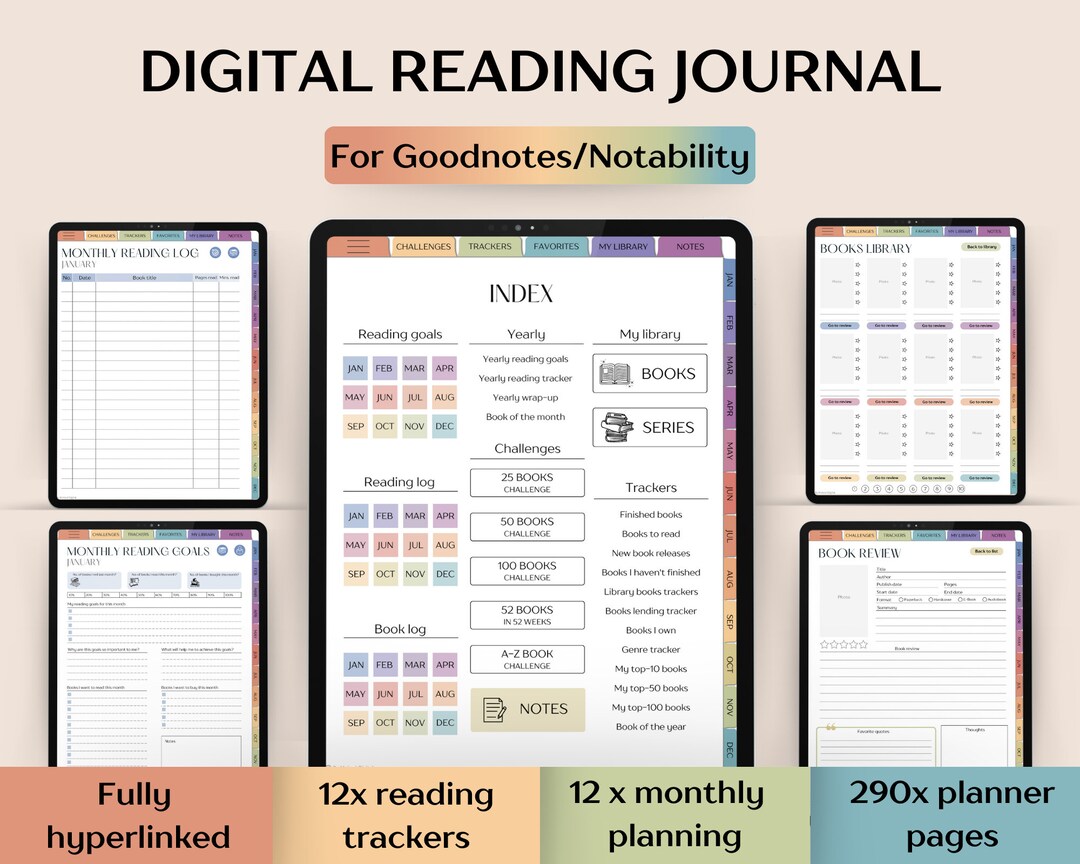 Digital Reading Journal for Goodnotes, Book Review Log Undated ...