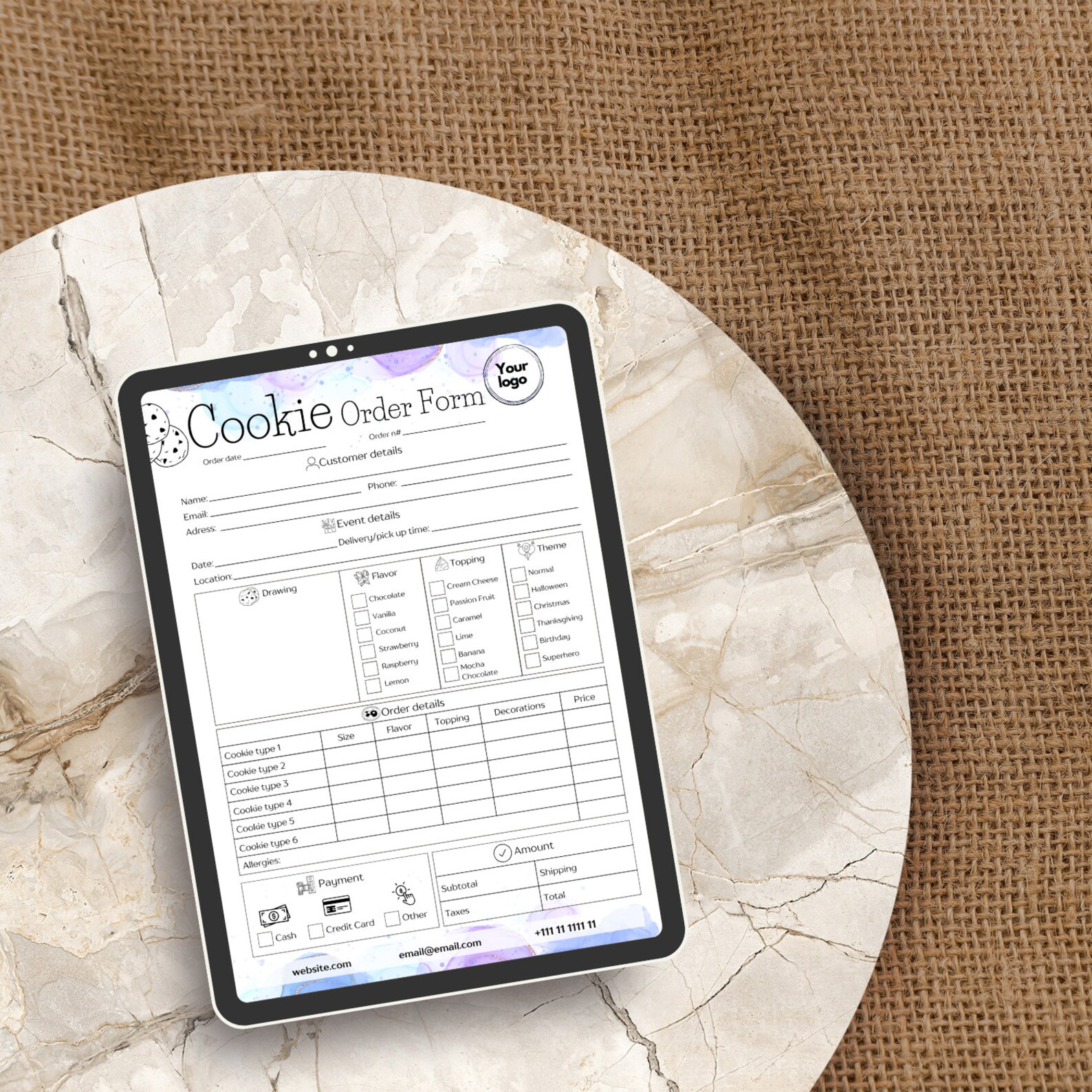 Printable Cookie Order Form Template, Editable Bakery Order Form - A4 ...