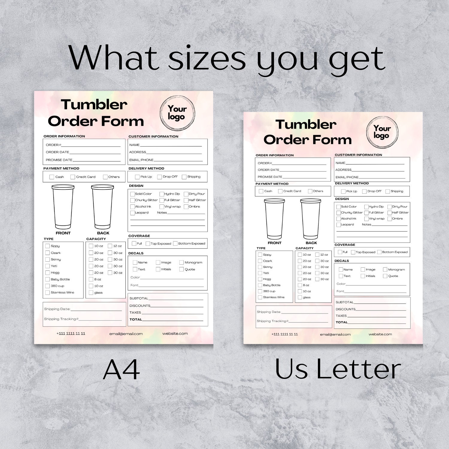 5 Custom Tumbler Order Form Templates Editable and Printable - Etsy